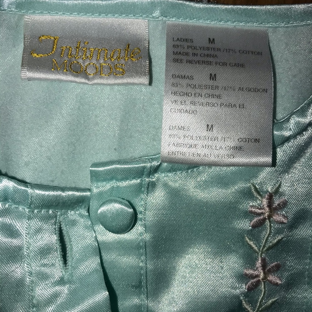 Vintage Aqua Blue Satin Flannel Nightgown - Gem